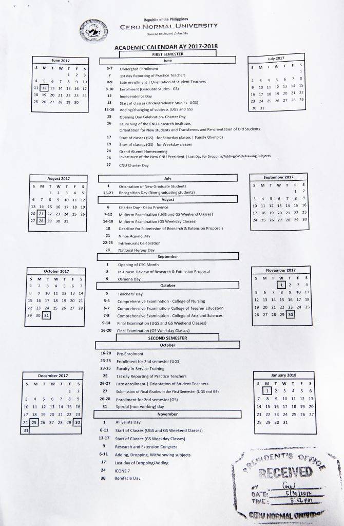 School Calendar | Cebu Normal University