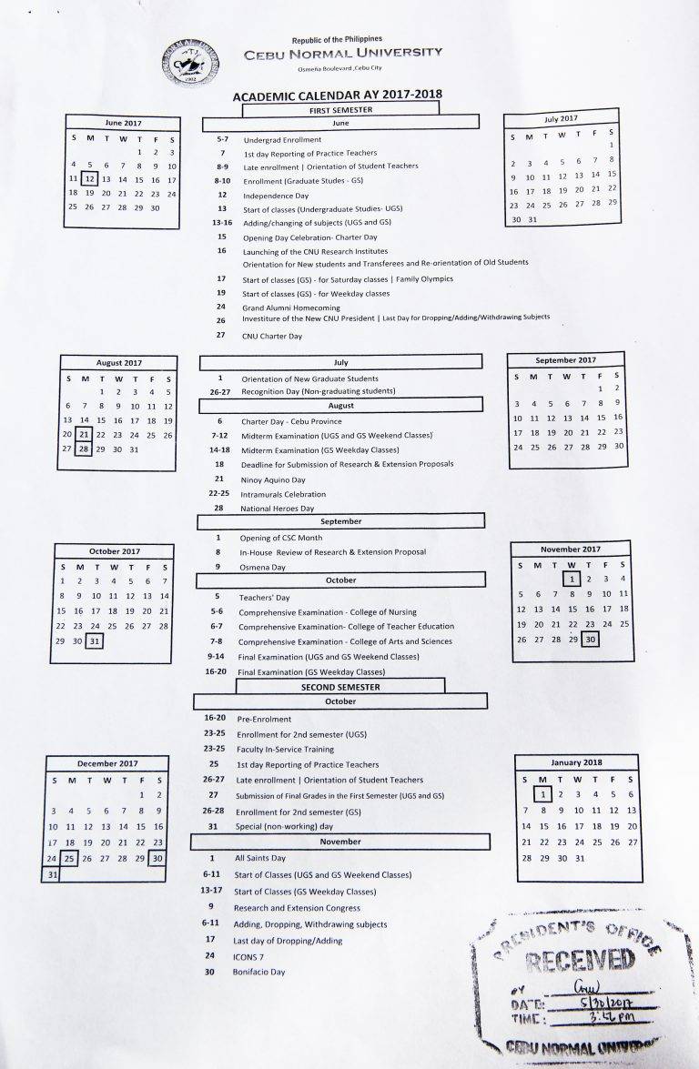 School Calendar | Cebu Normal University