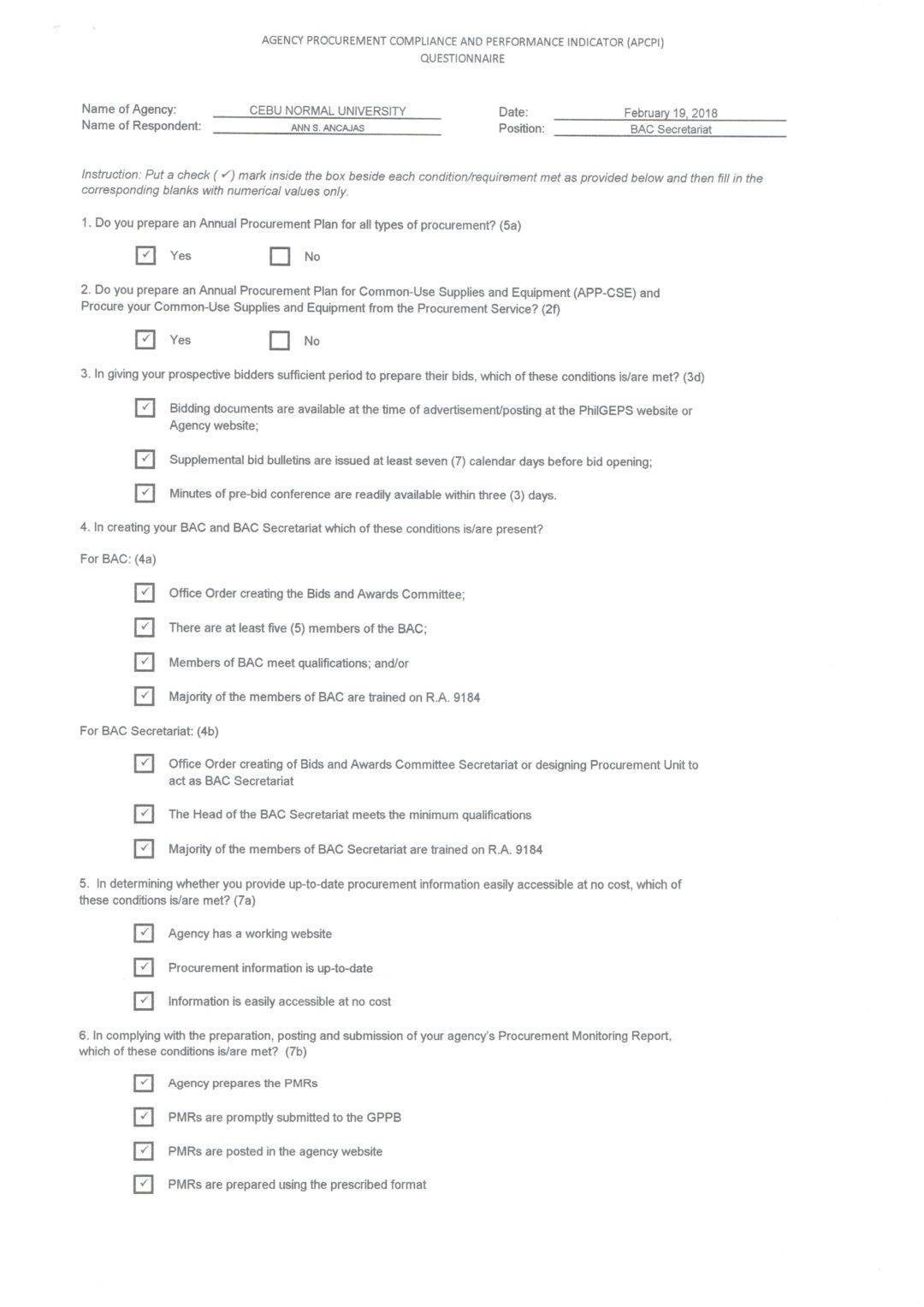 APCPI Questionnaire 001 | Cebu Normal University