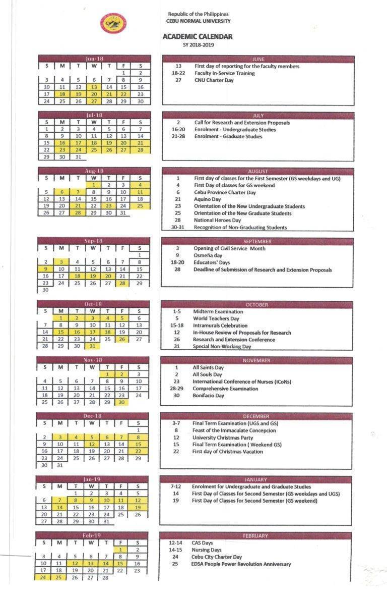 School Calendar | Cebu Normal University