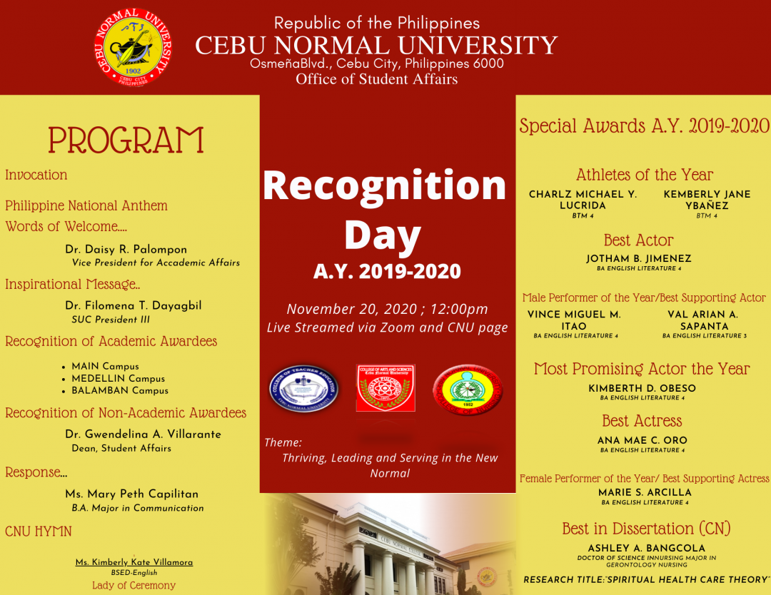 Cnu Lauds Awardees Through Virtual Recognition Activity Cebu Normal