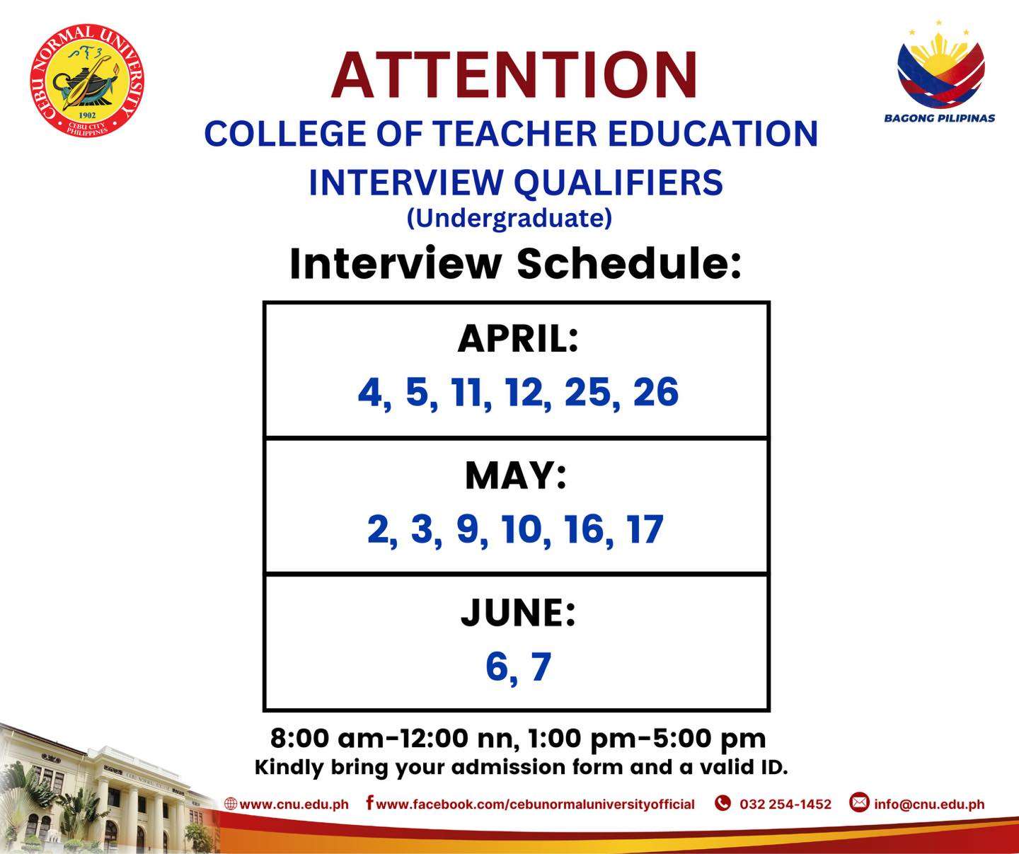 CTE Interview Schedule | Cebu Normal University