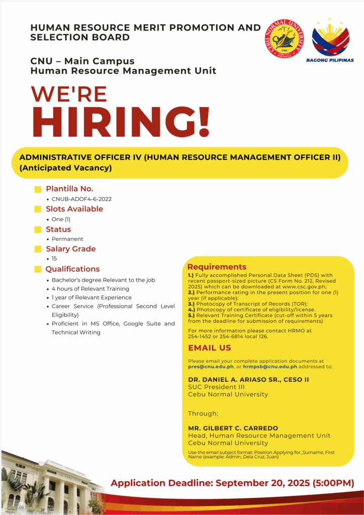 ADMINISTRATIVE OFFICER IV (HUMAN RESOURCE MANAGEMENT OFFICER II) – HRMU ...